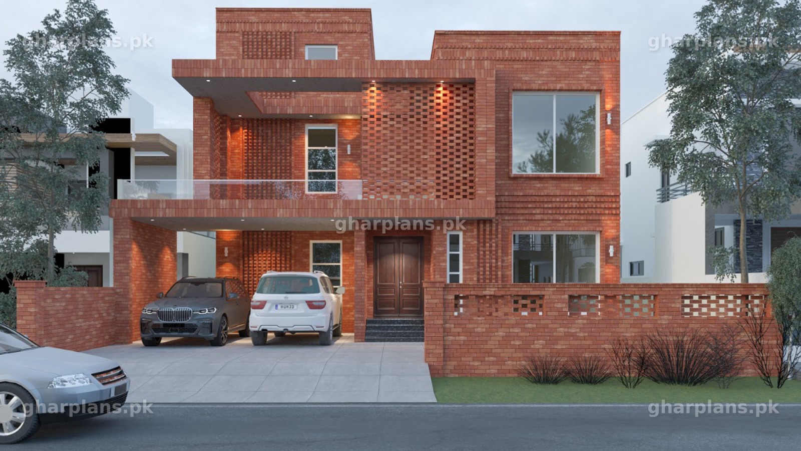 New 1 Kanal Front Elevation Design in Bricks | GHR Plans