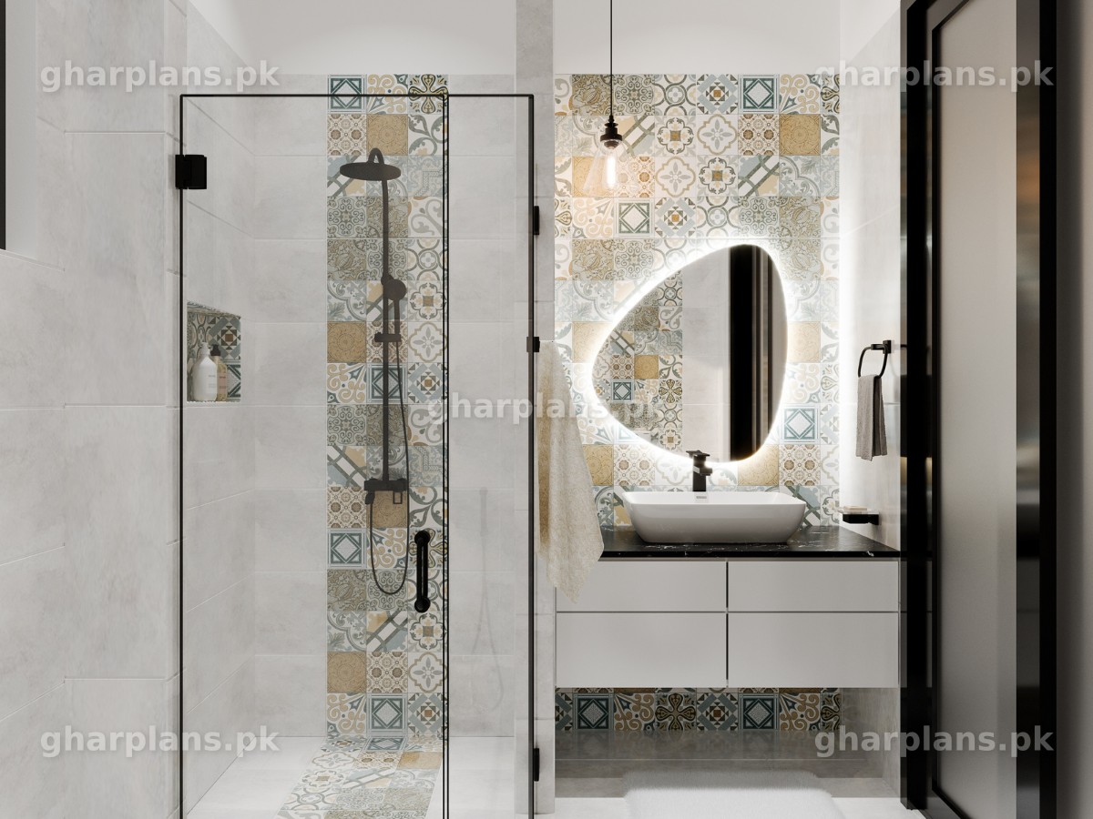 Pakistani Bathroom Design with Ceramic Tiles | GHR Plans